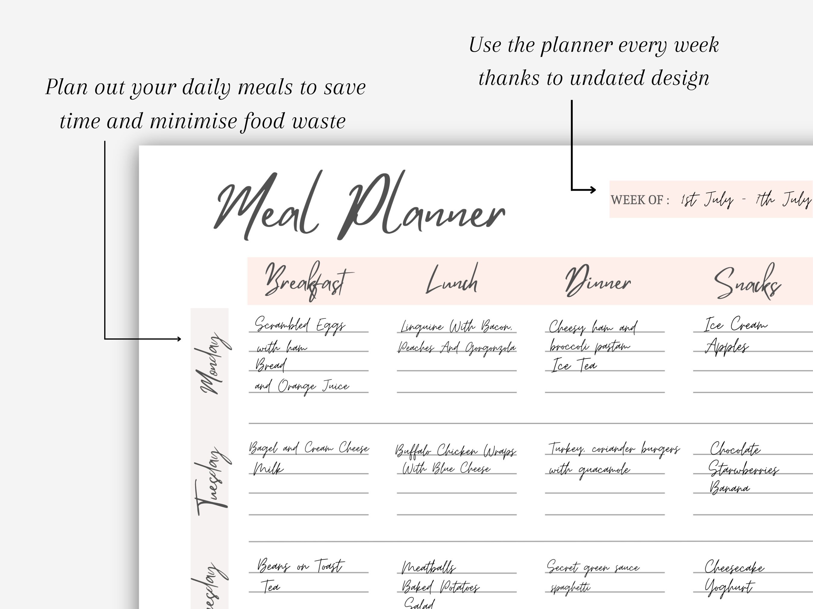 Weekly Meal Planner Bundle Printable Undated Planner Meal - Etsy