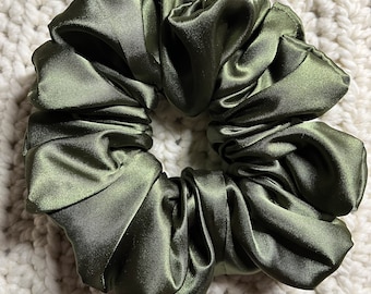 Olive Green Scrunchie, Olive Scrunchie, Satin Scrunchy, Silky Scrunchie ...