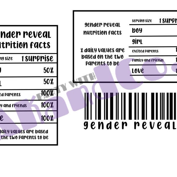 Gender Reveal Nutrition Facts - Etsy Ireland