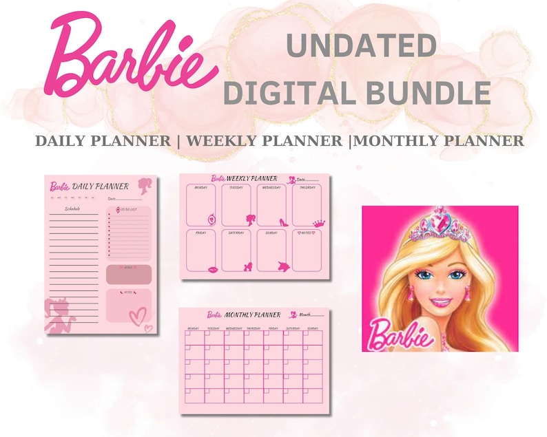 Barbie Digital Planner Bundle, Undated Daily Weekly Monthly Planner ...