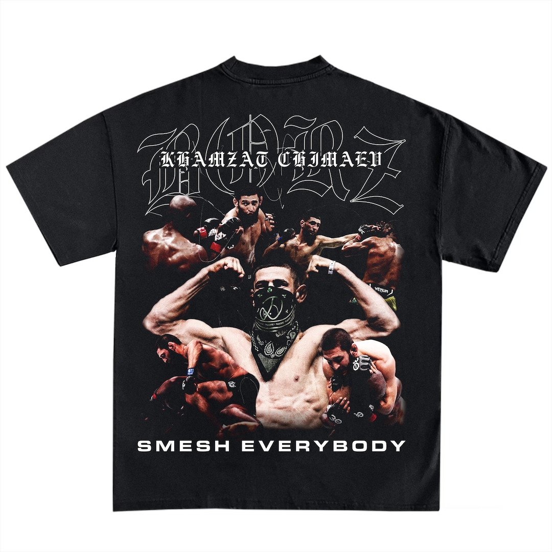 Khamzat Chimaev BORZ Jumbo Back Print UFC Vintage Cotton T Shirt Black ...