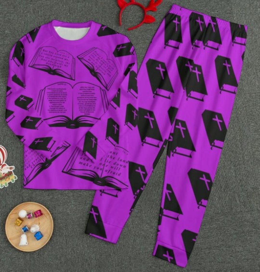 God's Peace Covers Me Pajama Set W/cross Bible Sleeves Violet Purple - Etsy