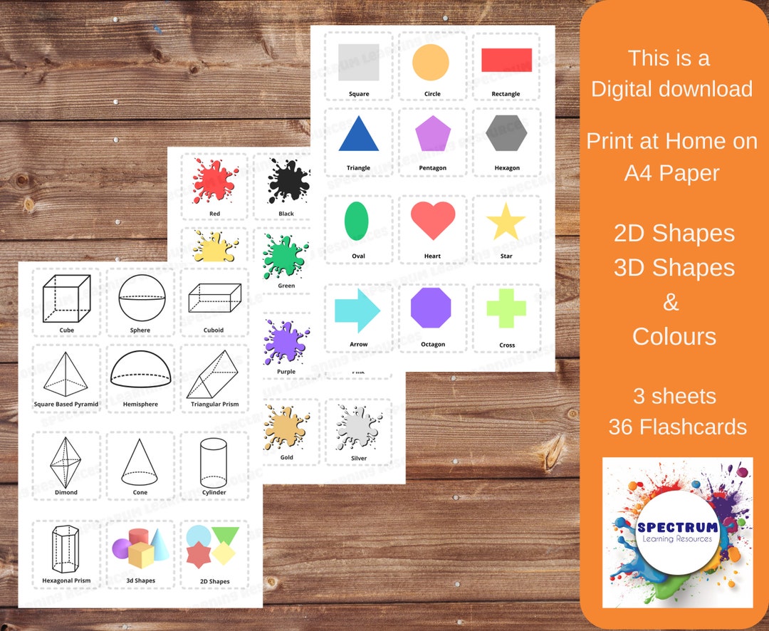 Colour Shapes 3D Shape Educational Flash Cards PEC Cards Geometric ...