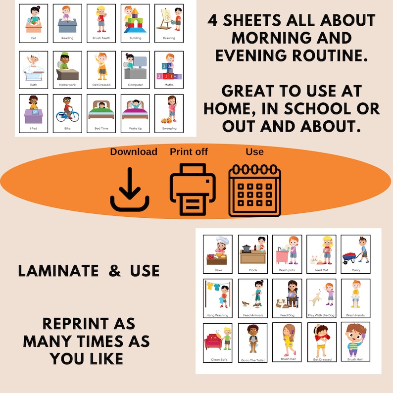 Morning Routine Chart Evening Routine ASD Chart Organise School ...