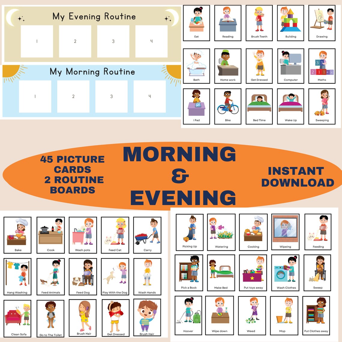 Morning Routine Chart Evening Routine ASD Chart Organise School ...