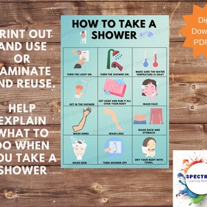 Shower Poster Visual Aid Autism How Too Toddler Kindergarten Learning ...