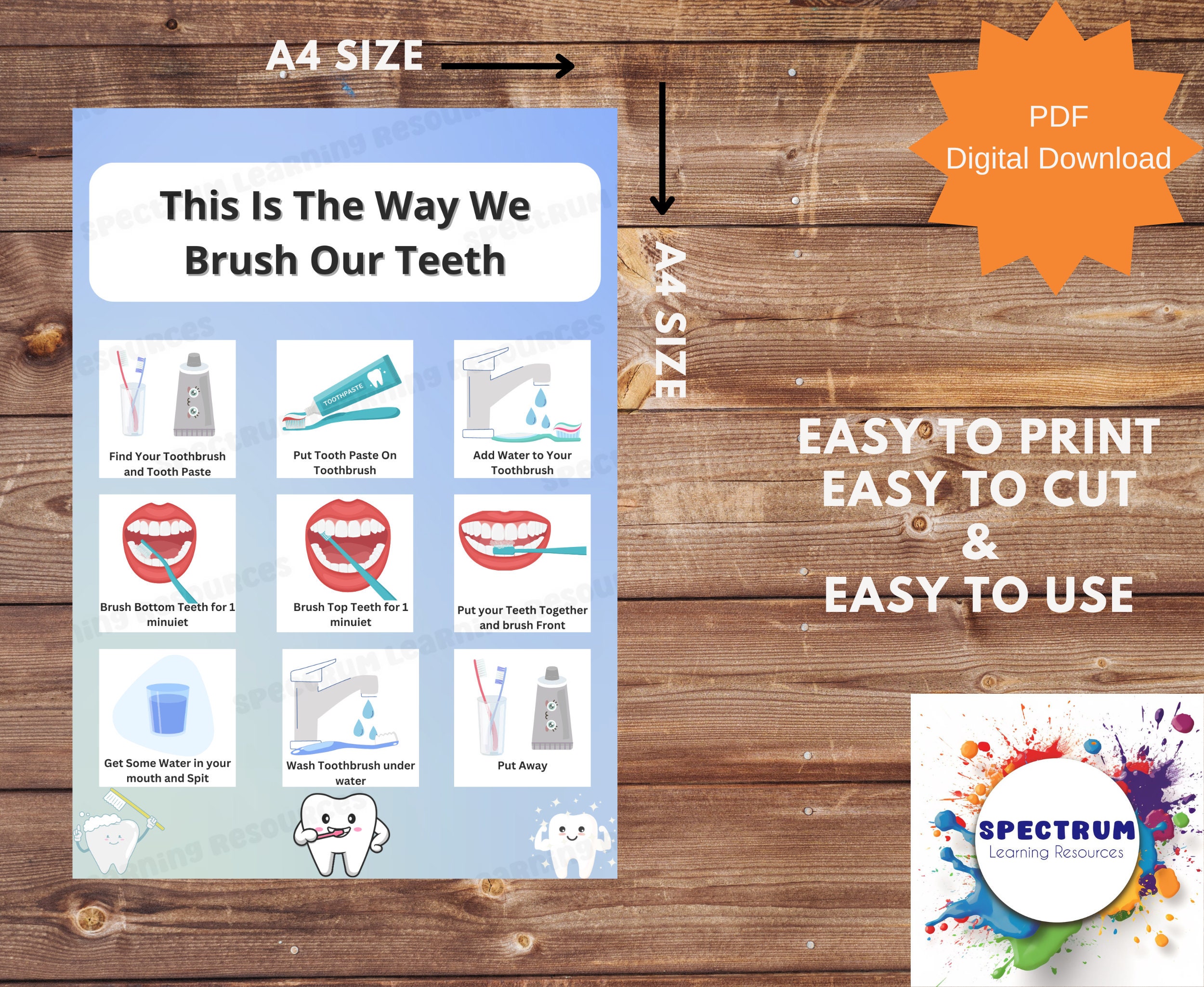 Brushing Teeth Poster Visual Aid Autism How Too Toddler Kindergarten ...