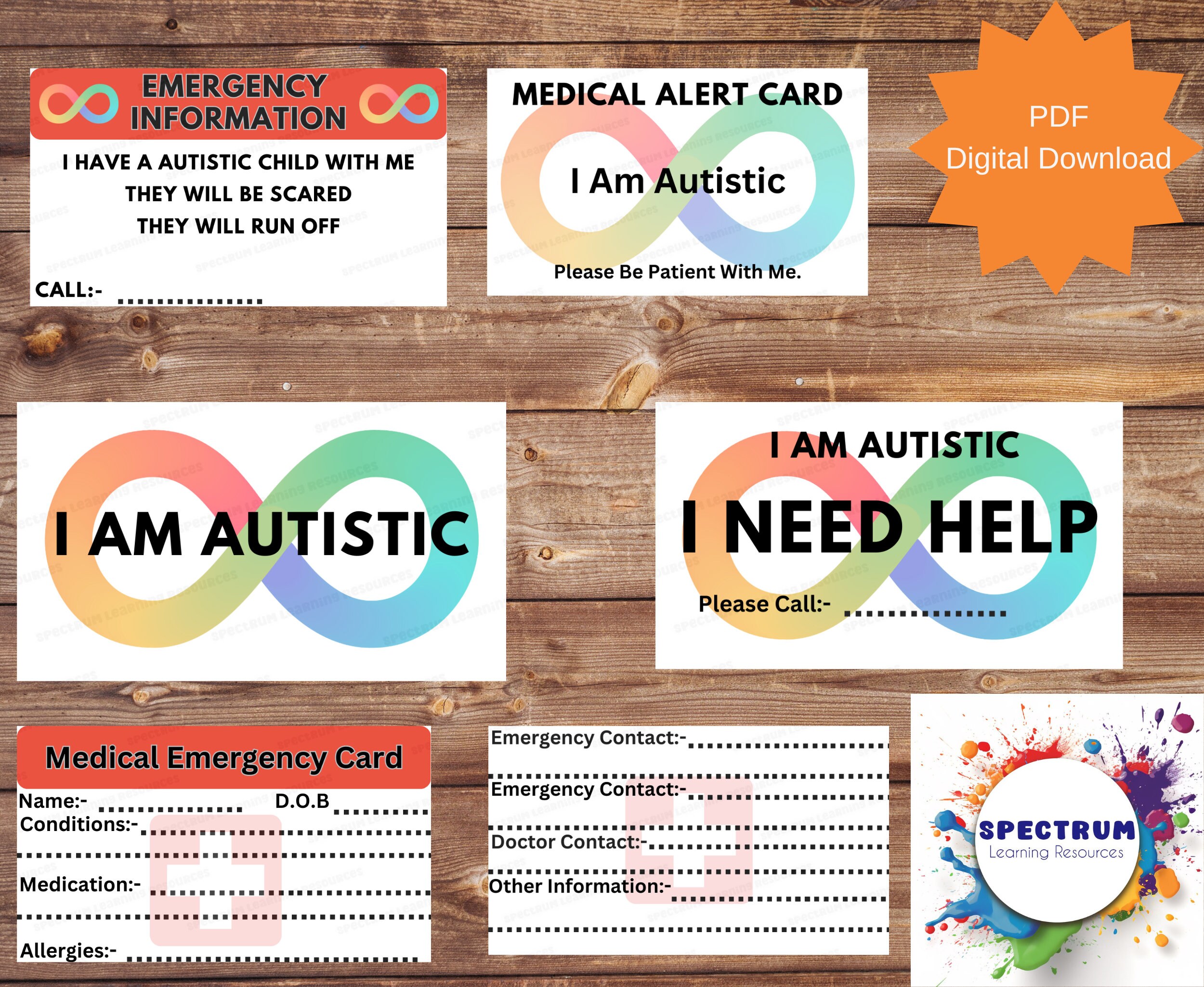 Autism Card Medical Emergency ID Card Autistic Alert Card PDF Download ...