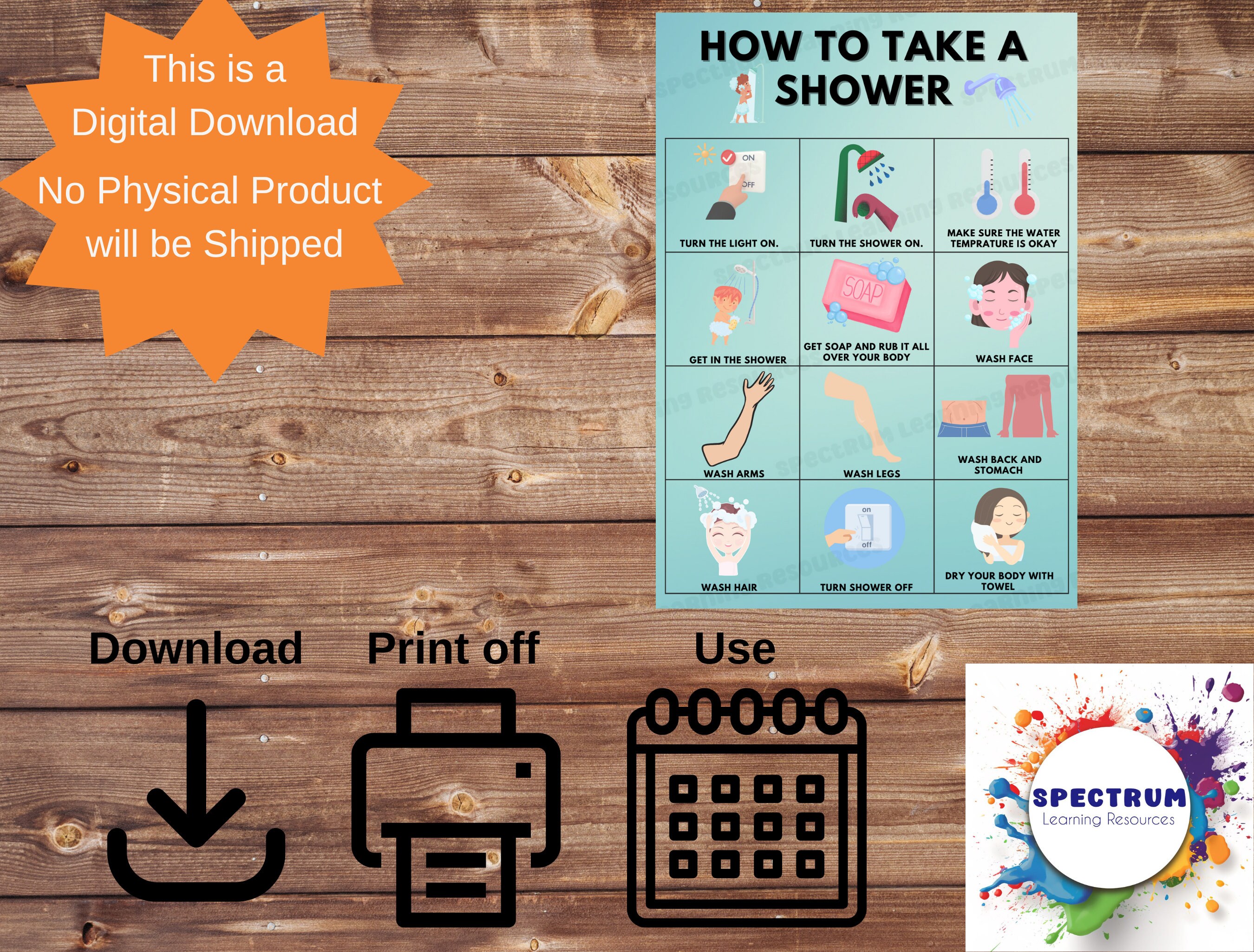 Shower Poster Visual Aid Autism How Too Toddler Kindergarten Learning ...