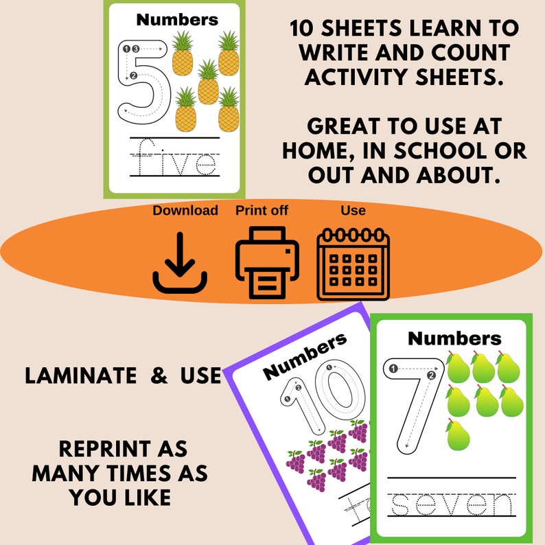 Number Tracing Sheets 10 Learn to Write Autism Toddler Kindergarten ...