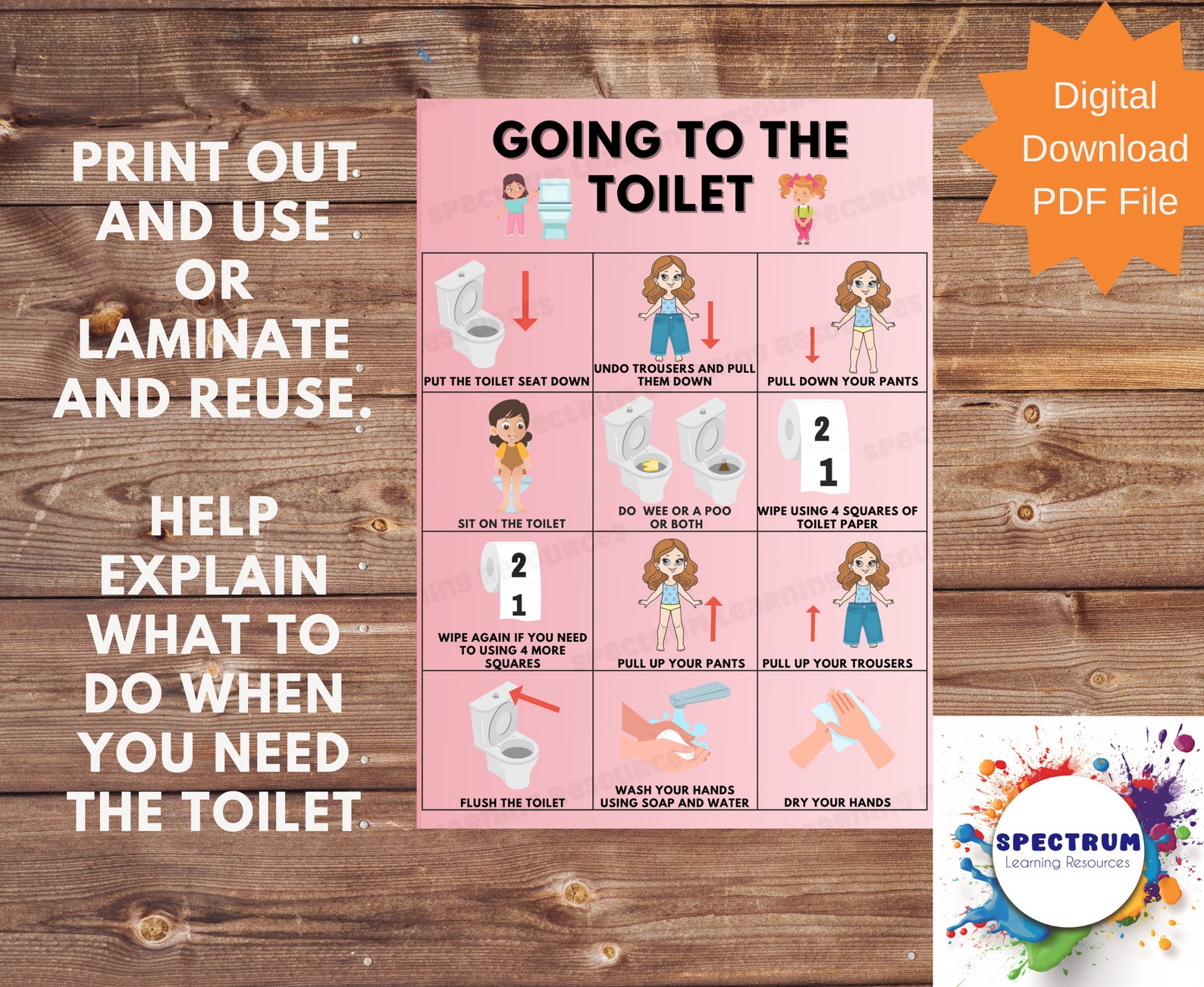 Toilet Routine Poster Toilet Visual Chart Autism Toddler Toilet ...