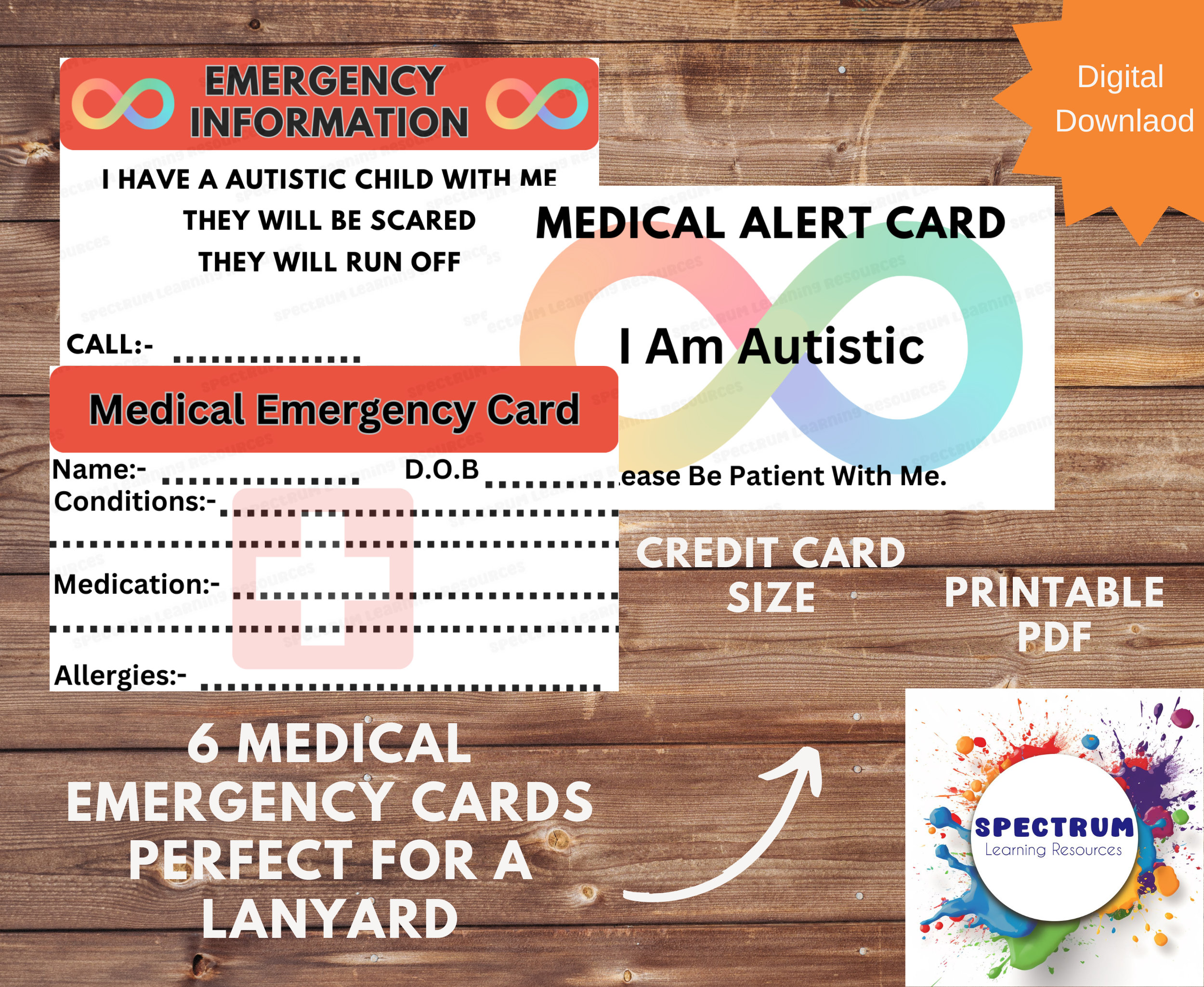 Autism Card Medical Emergency ID Card Autistic Alert Card PDF Download ...