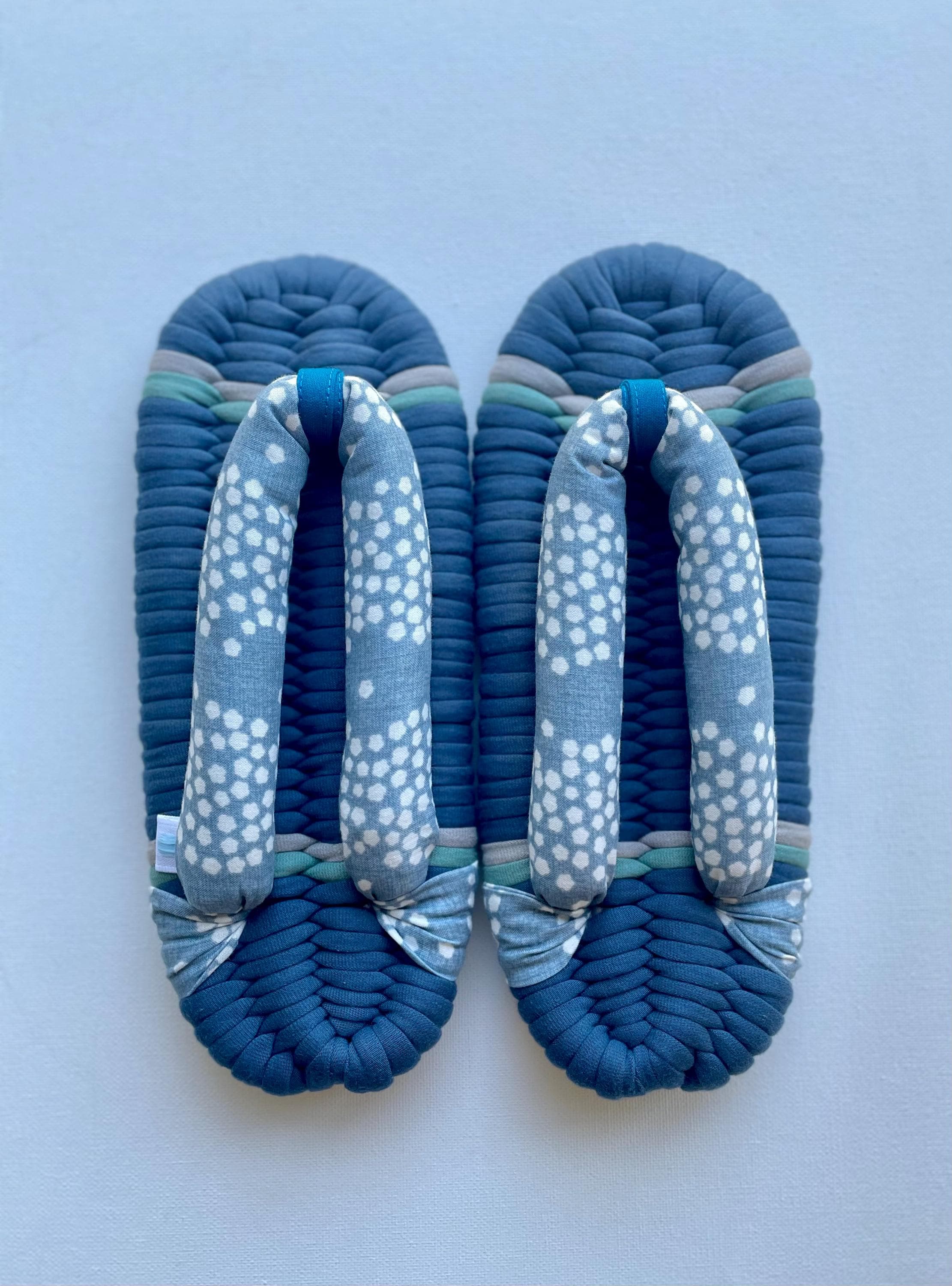 Handcrafted Deep Indigo Japanese Zori Slippers, Subtle Pattern Indoor ...