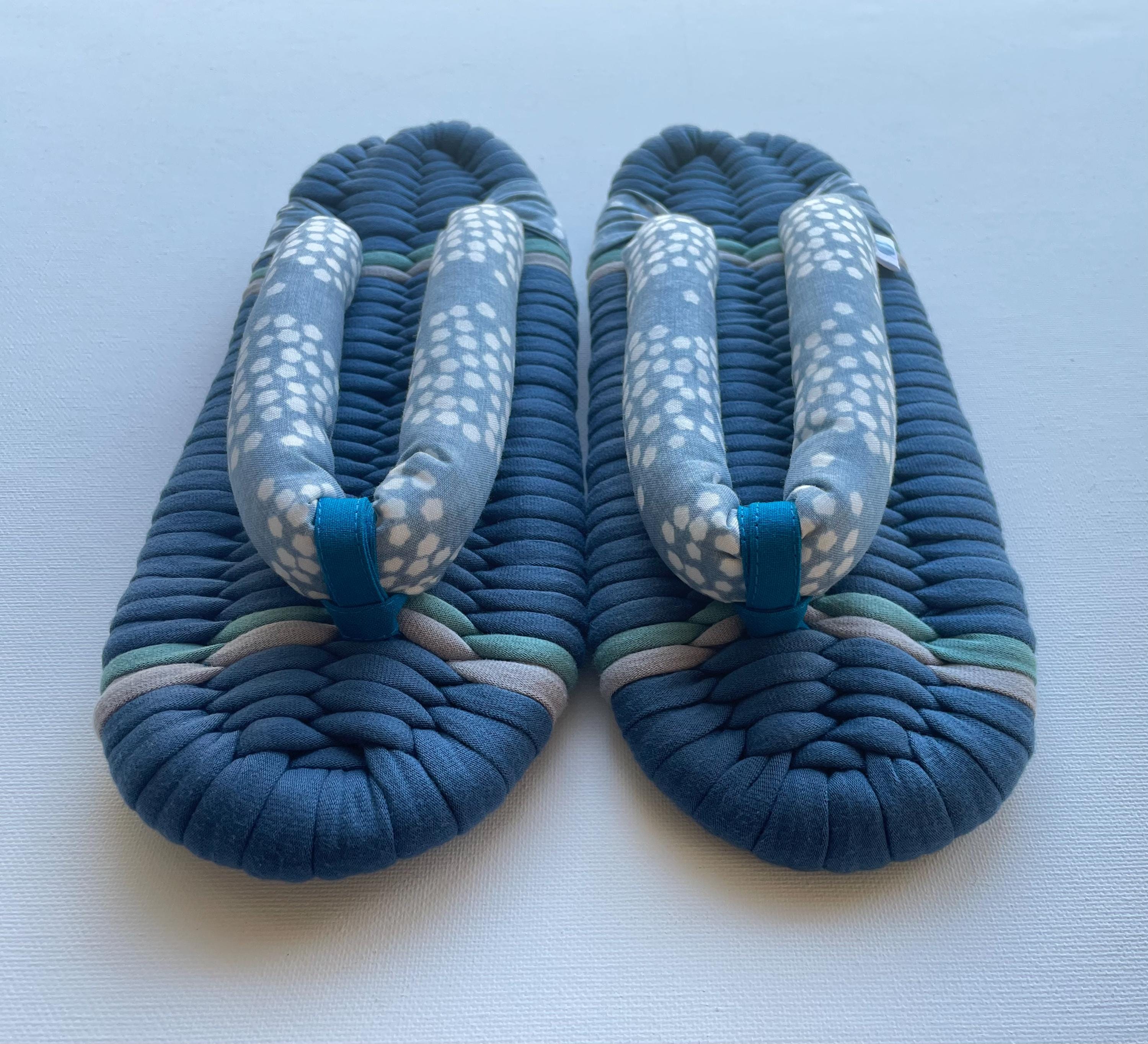 Handcrafted Deep Indigo Japanese Zori Slippers, Subtle Pattern Indoor ...