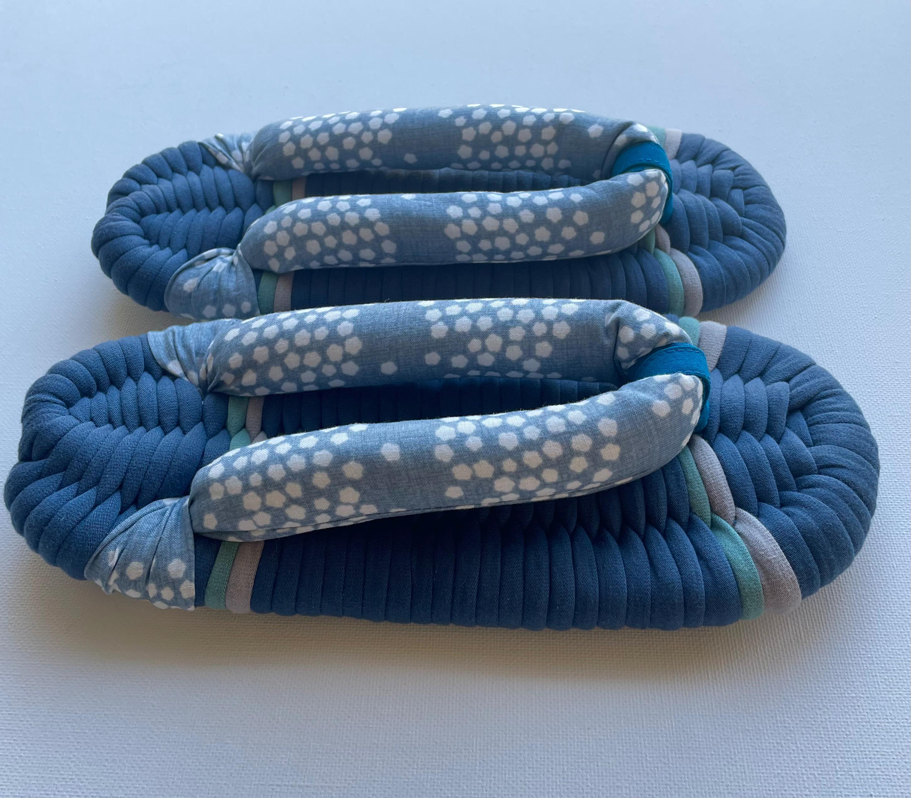 Handcrafted Deep Indigo Japanese Zori Slippers, Subtle Pattern Indoor ...