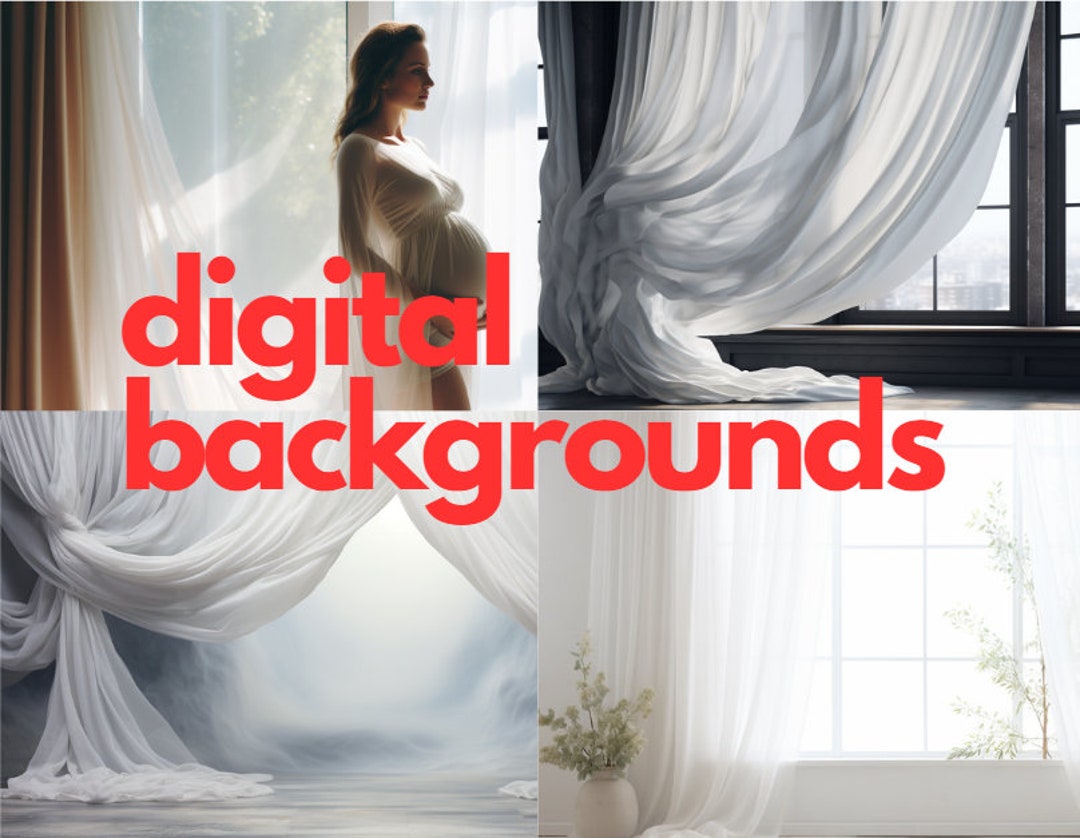 Digital Backdrops White Sheer Curtains Studio Digital Background ...