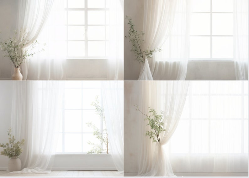 Digital Backdrops White Sheer Curtains Studio Digital Background ...