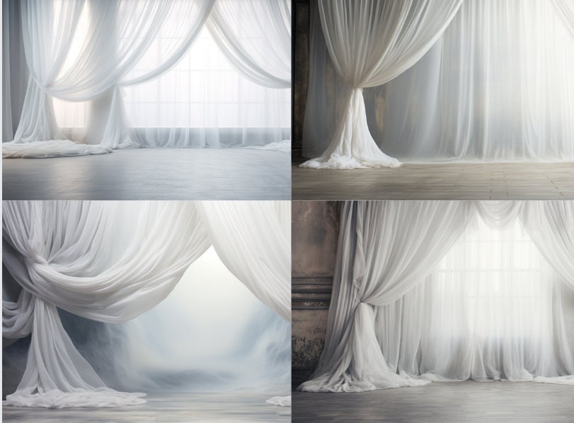 Digital Backdrops White Sheer Curtains Studio Digital Background ...