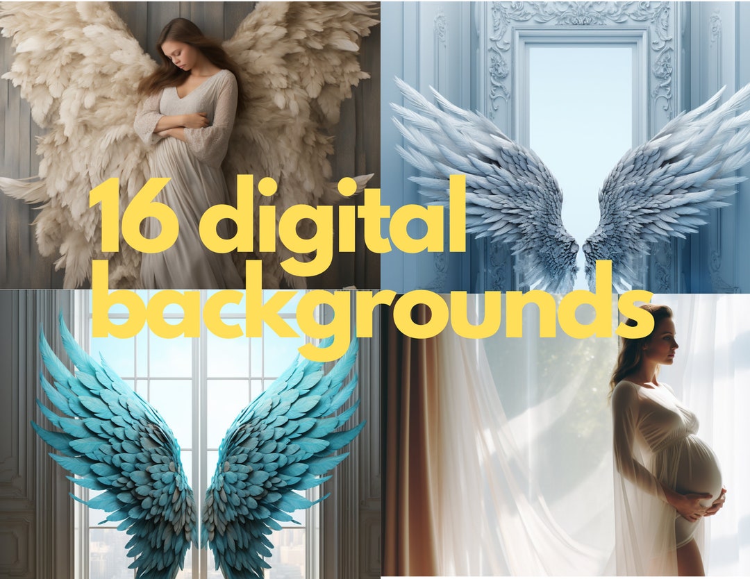 16 Digital Backgrounds, Angel Wings Digital Drops, Maternity Backdrop ...