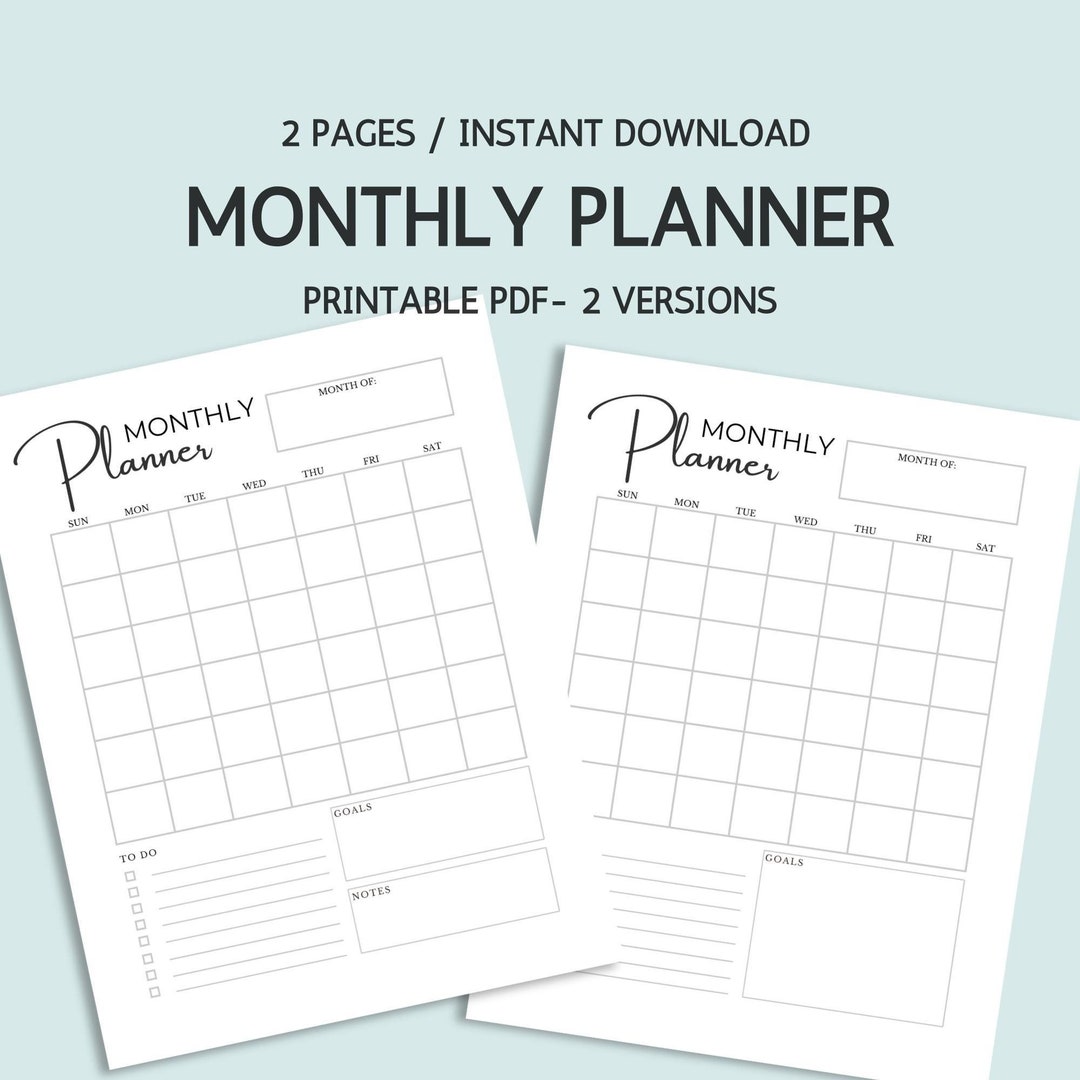Undated Monthly Planner Printable, Monthly Agenda, Monthly Organizer ...