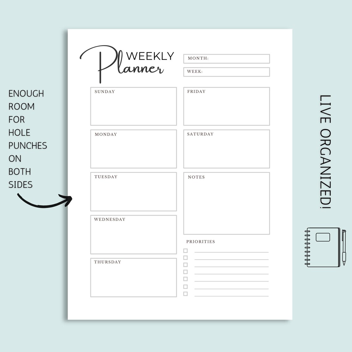Simple Weekly Planner Printable, Weekly to Do List, Weekly Agenda ...