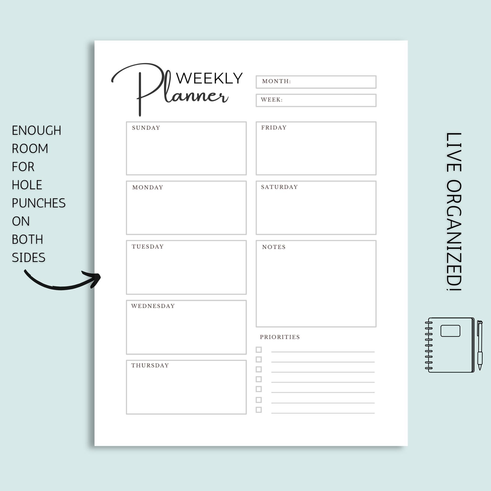 Simple Weekly Planner Printable, Weekly to Do List, Weekly Agenda ...