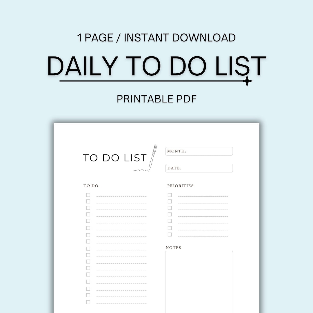 Printable Daily to Do List Template, Daily Task List, Minimal Daily ...