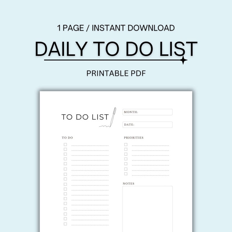 Printable Daily to Do List Template Daily Task List Minimal - Etsy