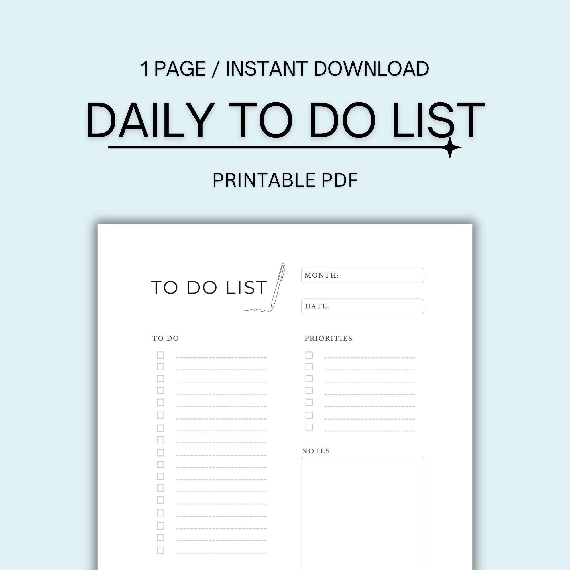 Printable Daily to Do List Template, Daily Task List, Minimal Daily ...