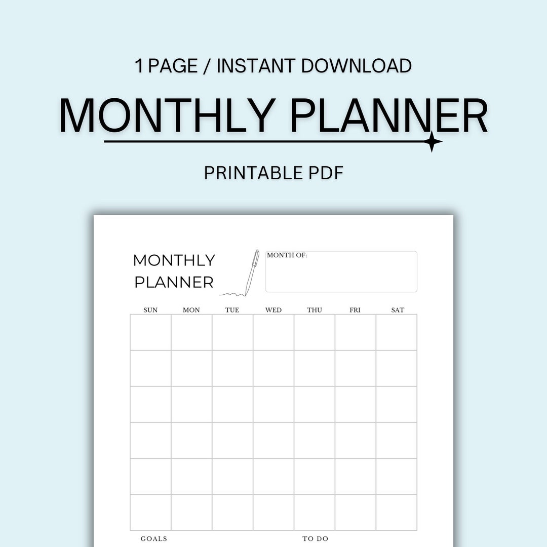 Undated Monthly Planner Printable Monthly Agenda Monthly - Etsy