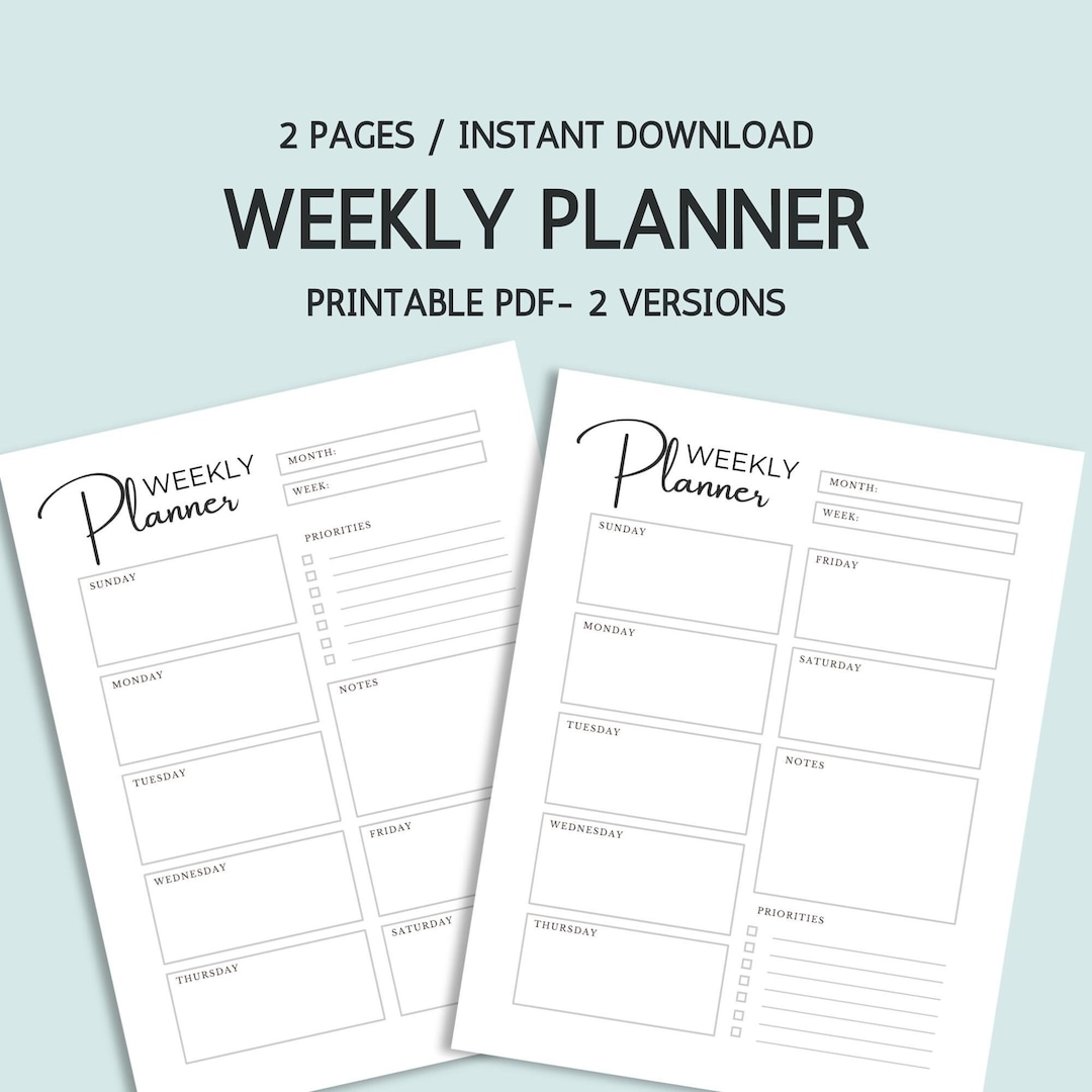 Simple Weekly Planner Printable, Weekly to Do List, Weekly Agenda ...