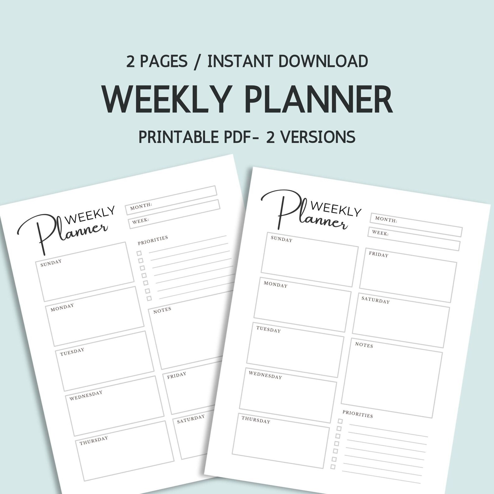 Simple Weekly Planner Printable, Weekly to Do List, Weekly Agenda ...