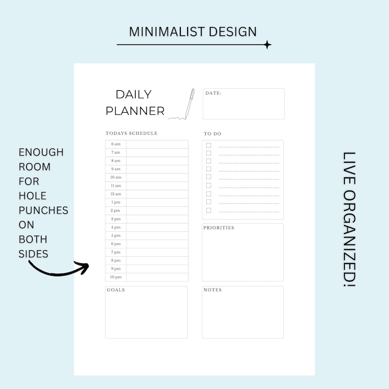Minimalist Daily Planner Printable Daily to Do List for - Etsy