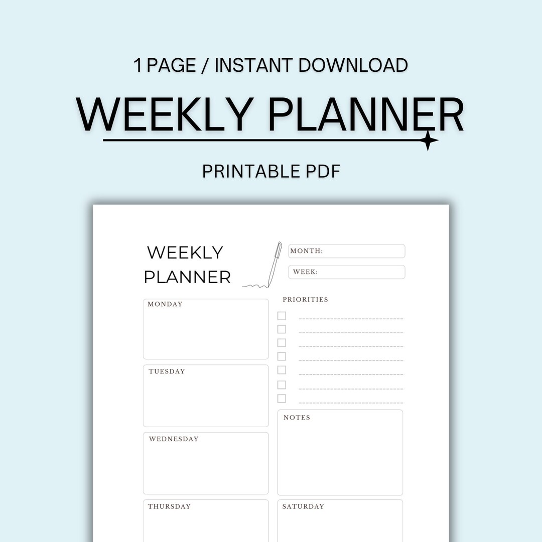 Simple Weekly Planner Printable, Weekly to Do List, Weekly Agenda ...