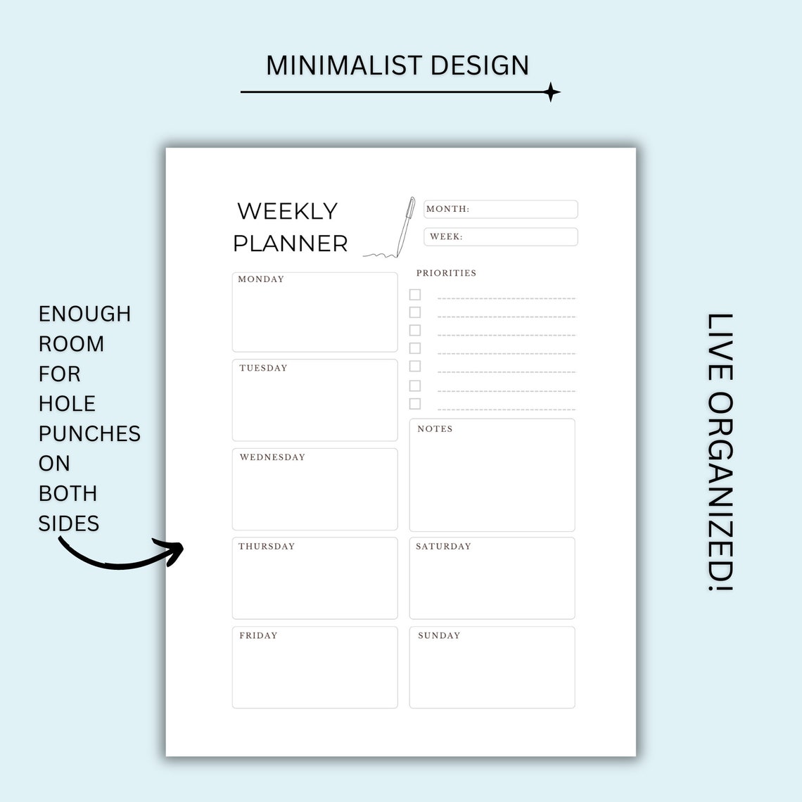 Simple Weekly Planner Printable, Weekly to Do List, Weekly Agenda ...