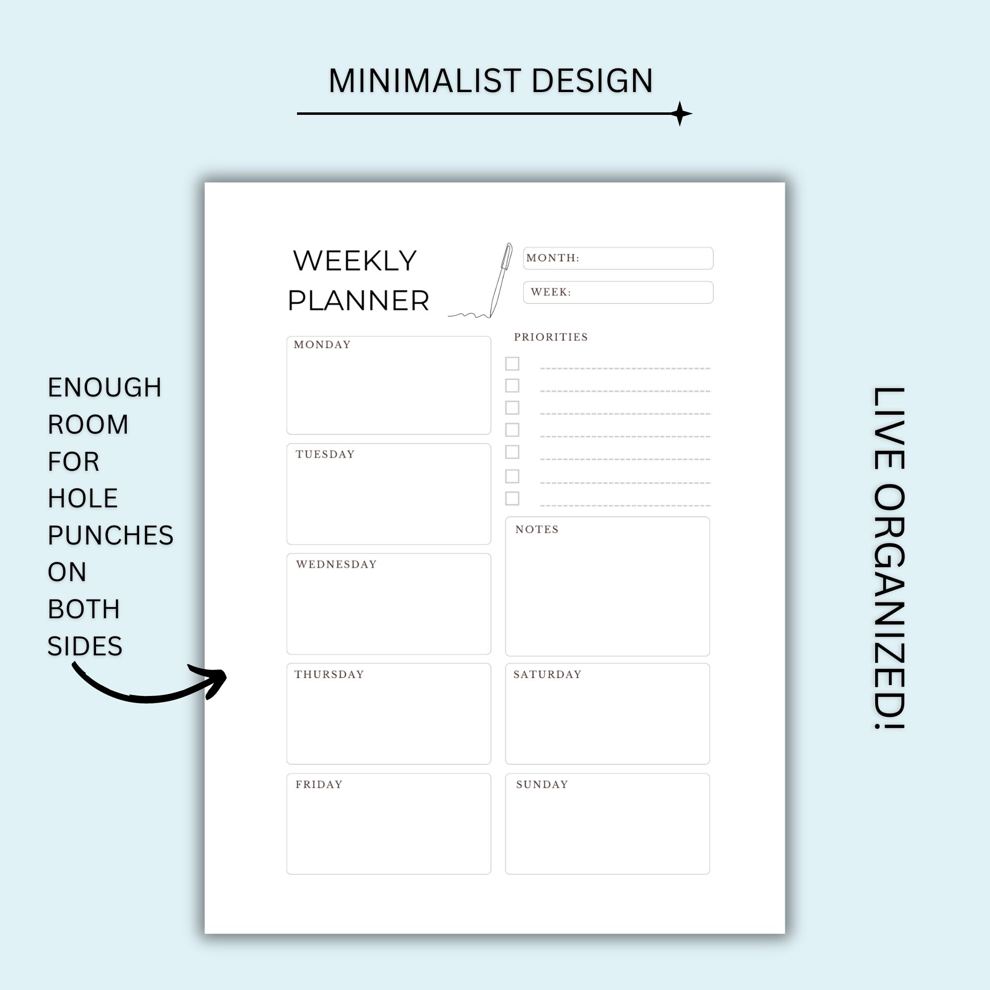 Simple Weekly Planner Printable, Weekly to Do List, Weekly Agenda ...