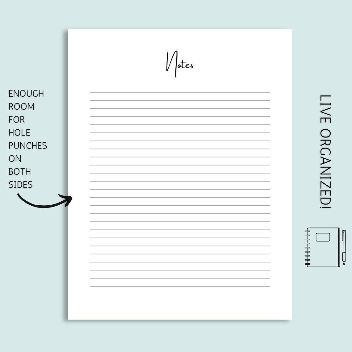 Notes Page Printable, Lined Notes Template, Note Taking, Writing Paper ...