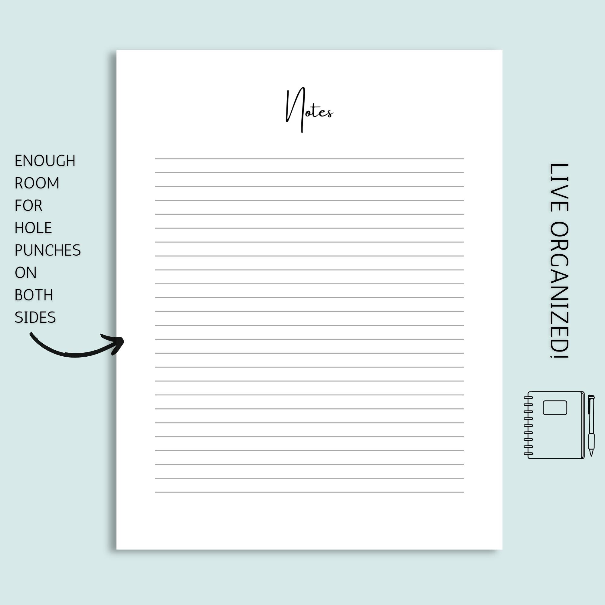 Notes Page Printable, Lined Notes Template, Note Taking, Writing Paper ...
