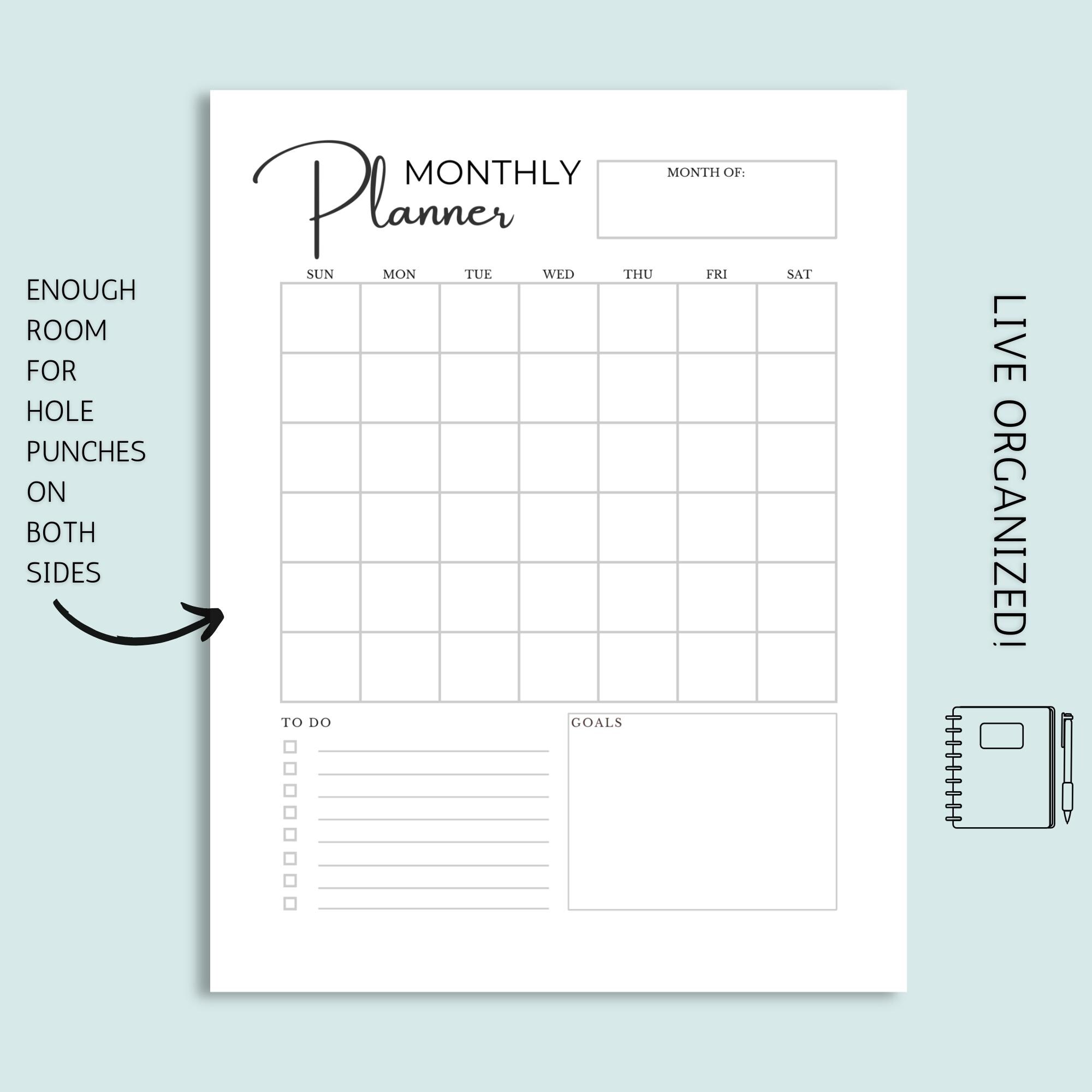 Undated Monthly Planner Printable, Monthly Agenda, Monthly Organizer ...