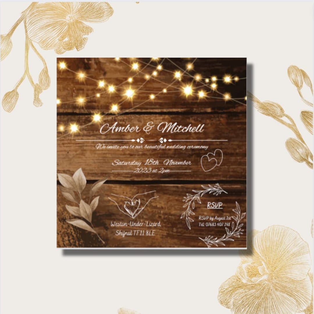 Digital Wooden Background Rustic Wedding Invitation - Etsy