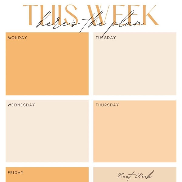 Here's the Plan Orange Weekly Planner Sheet Printable PDF - Etsy