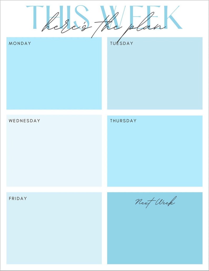 Here's the Plan Blue Weekly Planner Sheet Printable PDF - Etsy