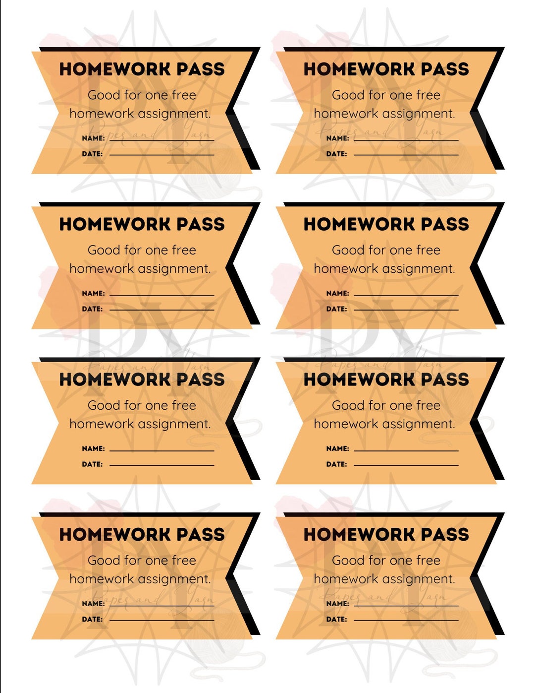 Homework Pass Digital File - Etsy