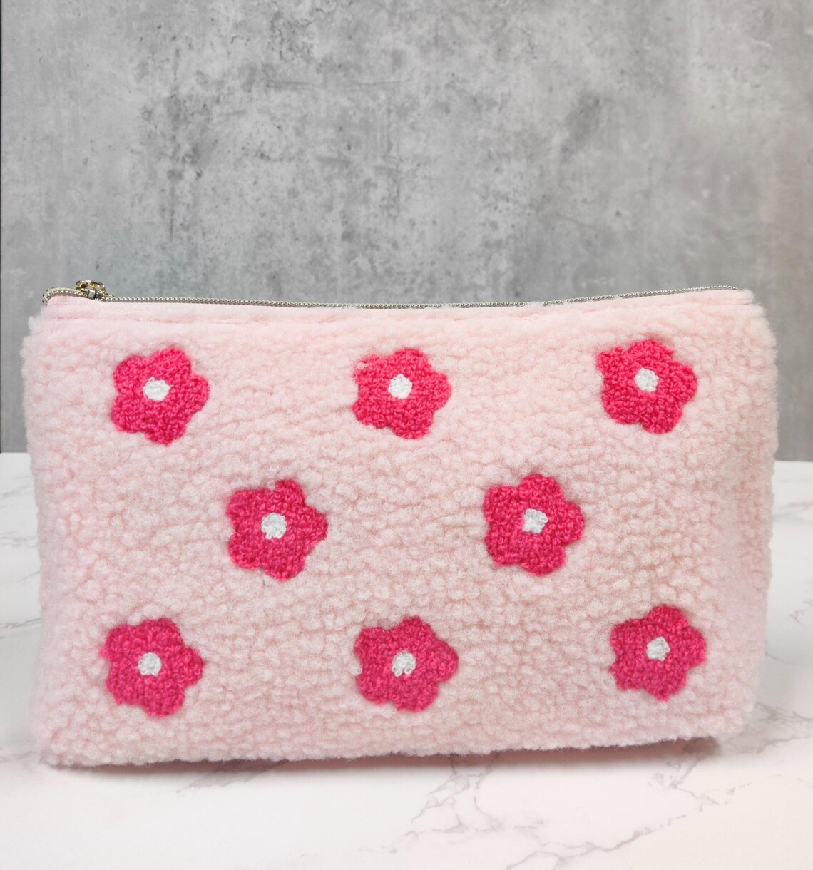 Boucle Hot Pink Flower Pattern and Light Pink Cosmetic Bag | Makeup ...