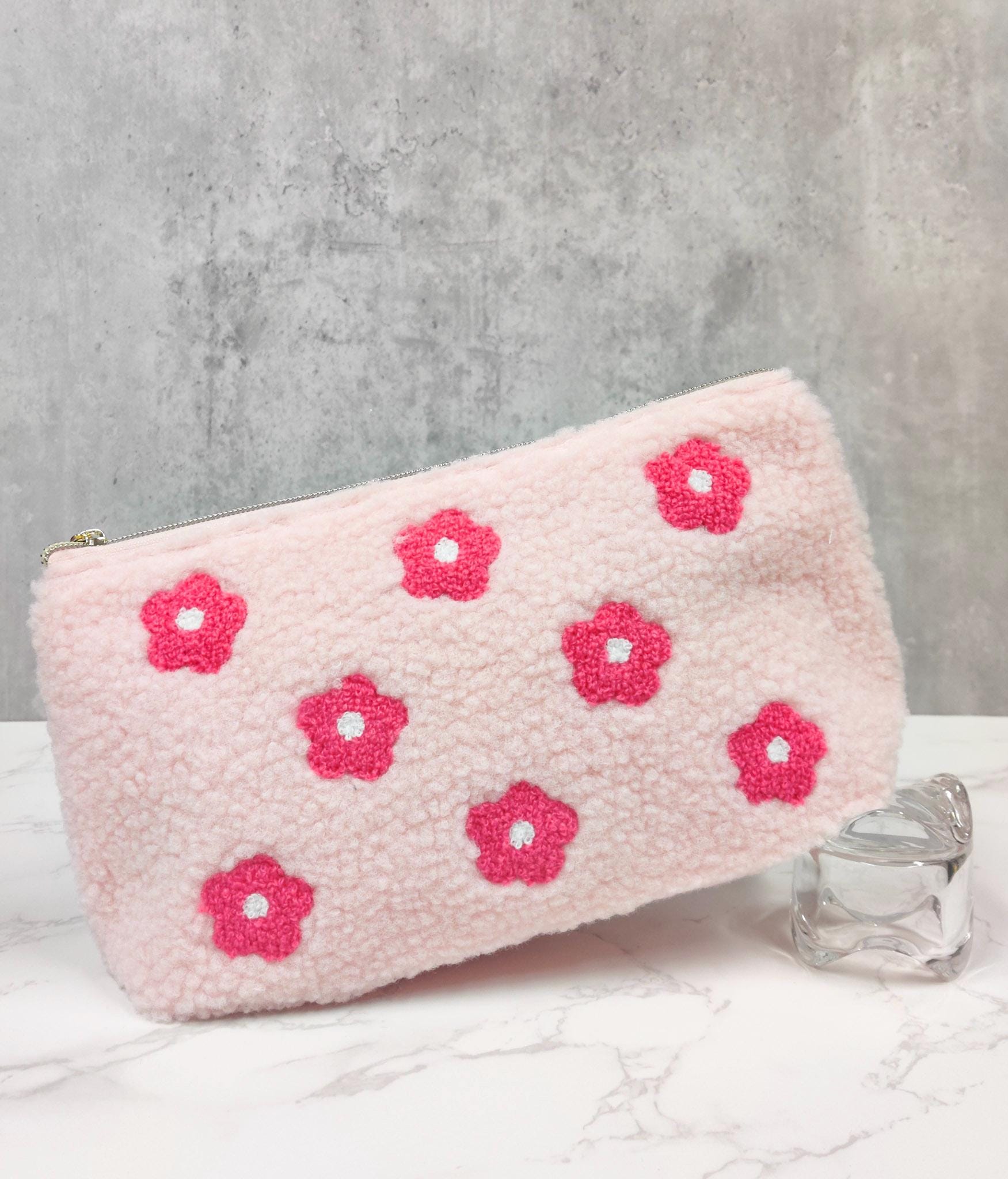 Boucle Hot Pink Flower Pattern and Light Pink Cosmetic Bag | Makeup ...
