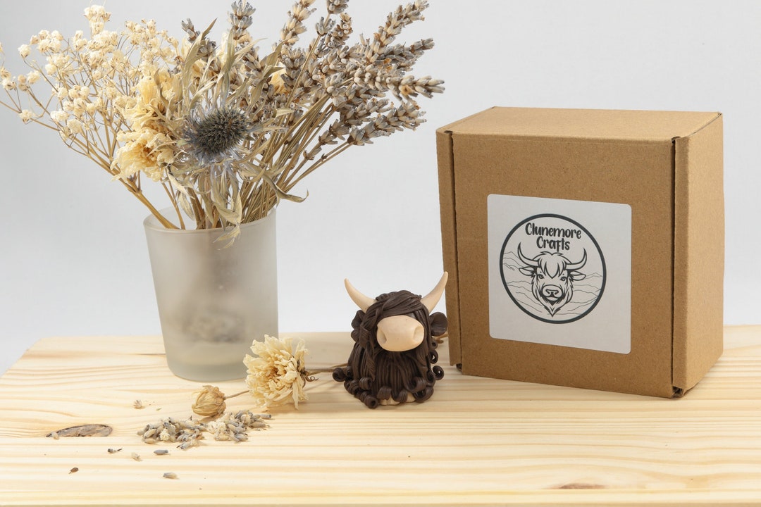 Cute Highland Cow/ Dark Brown Handmade Polymer Clay Ornamental Figurine ...