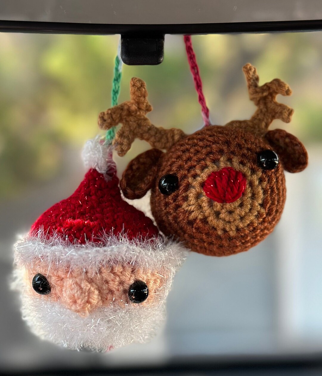 Christmas Crochet **PATTERN** Santa and Reindeer Crochet Car Hanging - Etsy