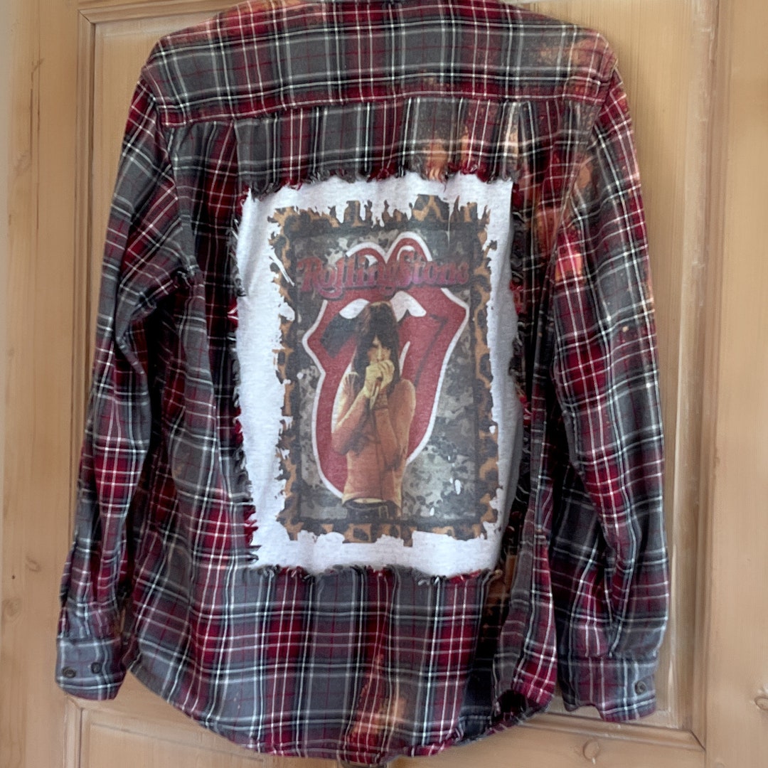 Vintage Flannel Shirt Rolling Stones Mick Jagger Rock N Roll Circus Tee ...