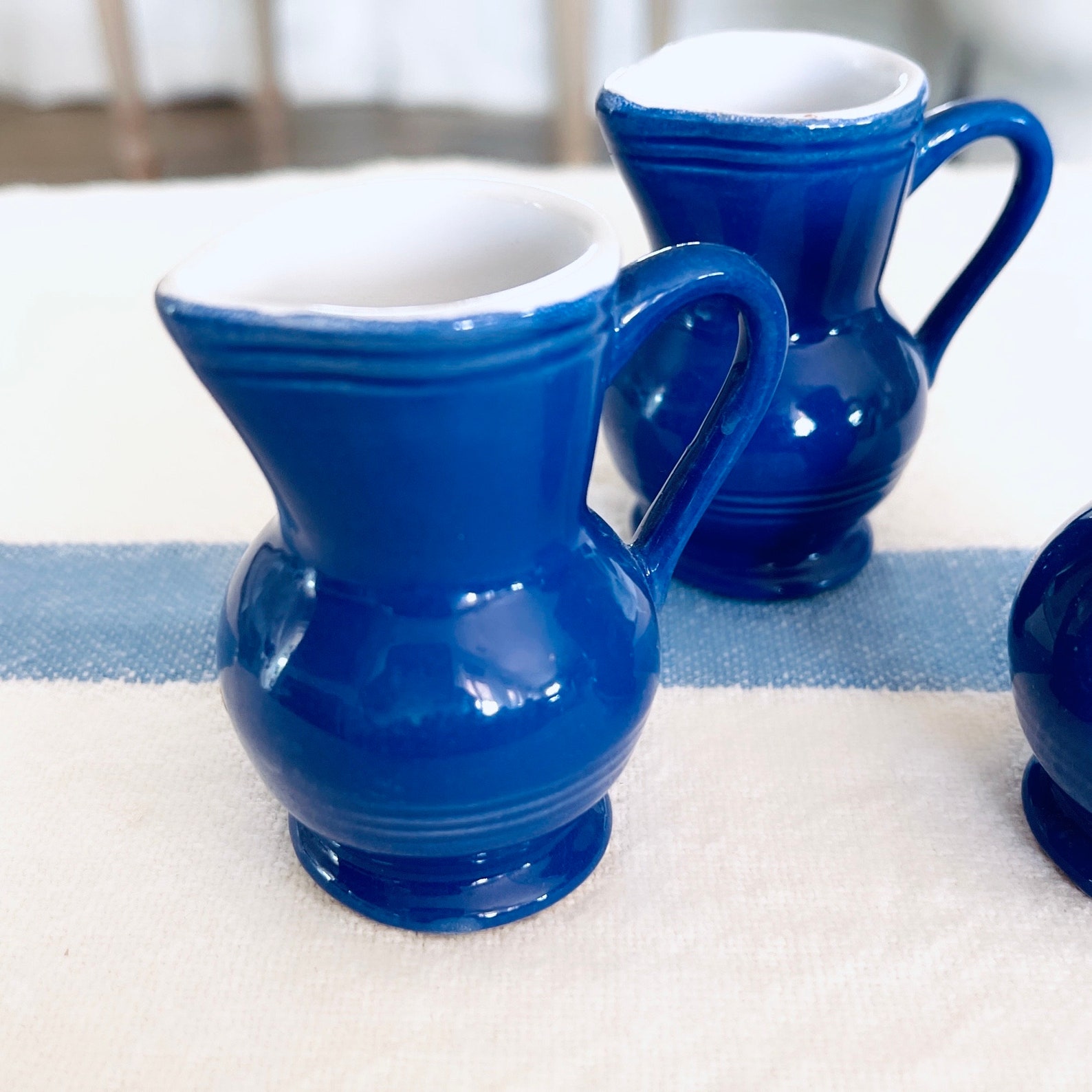 Set of 3 Vintage French Blue Stoneware Pottery Creamers - Etsy