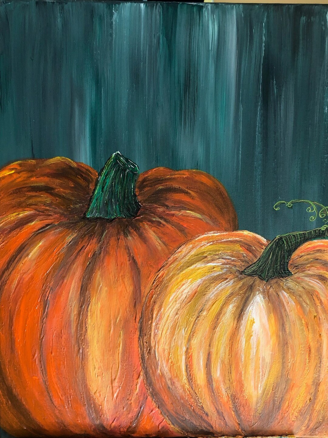 2 Big Pumpkins. Autumn and Halloween Original Acrylic Pumpkin Painting ...